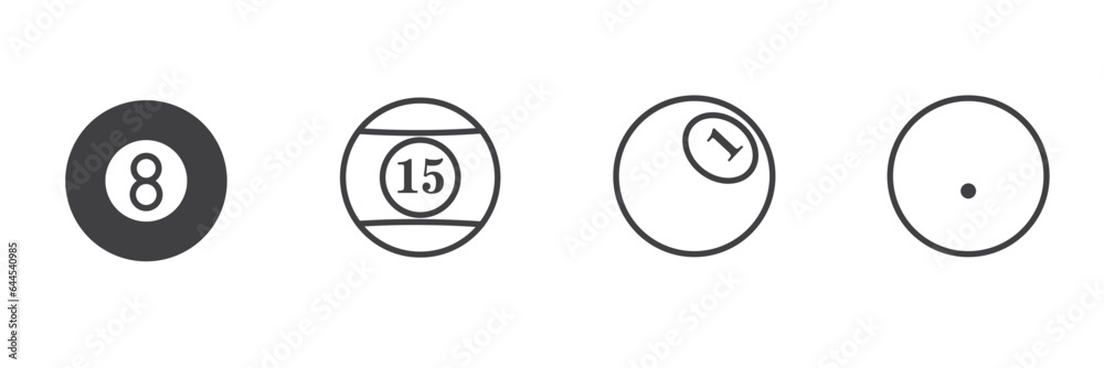 Icon set of billiard balls flat vector . Billiard symbol. Flat style ...