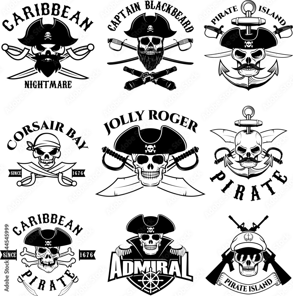 Set of pirates logo, labels, emblems and design elements. Corsairs ...