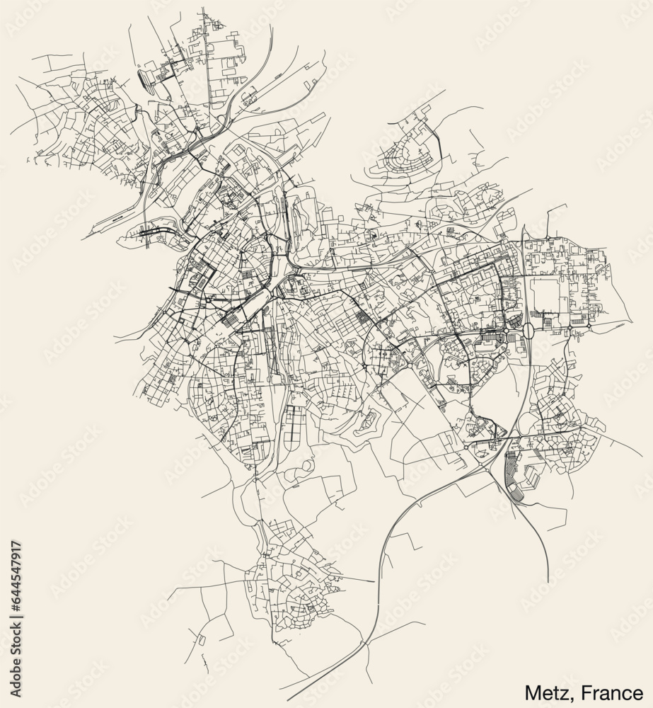 Detailed hand-drawn navigational urban street roads map of the French ...