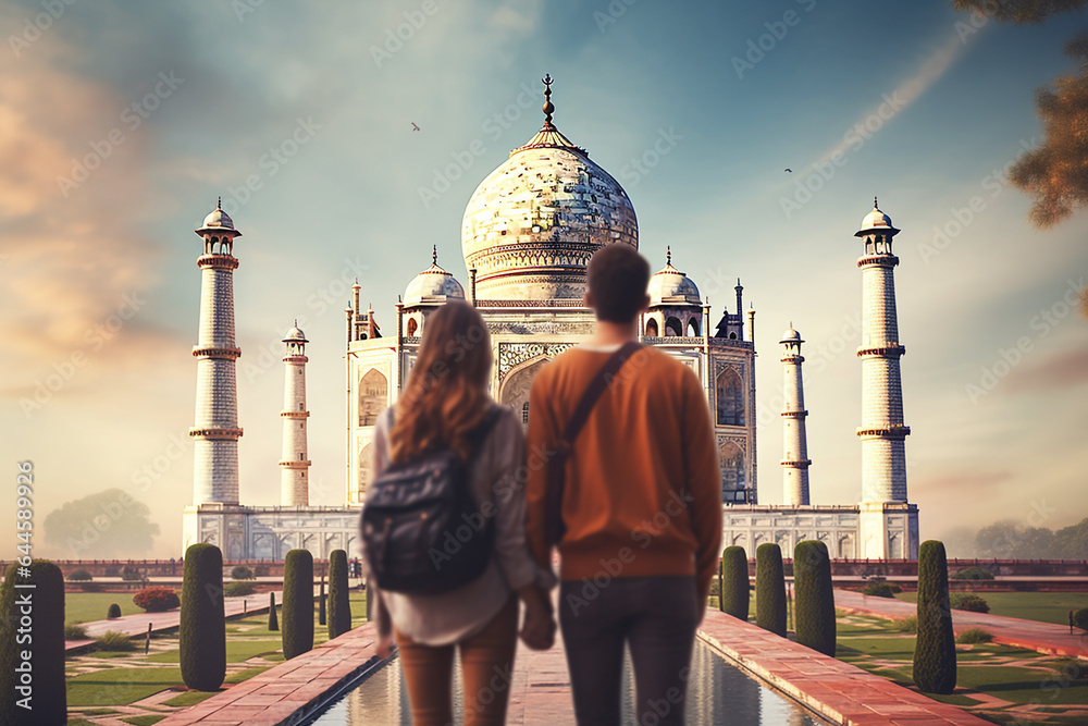 Travel, vacation, romance concept. Young couple traveling and walking ...