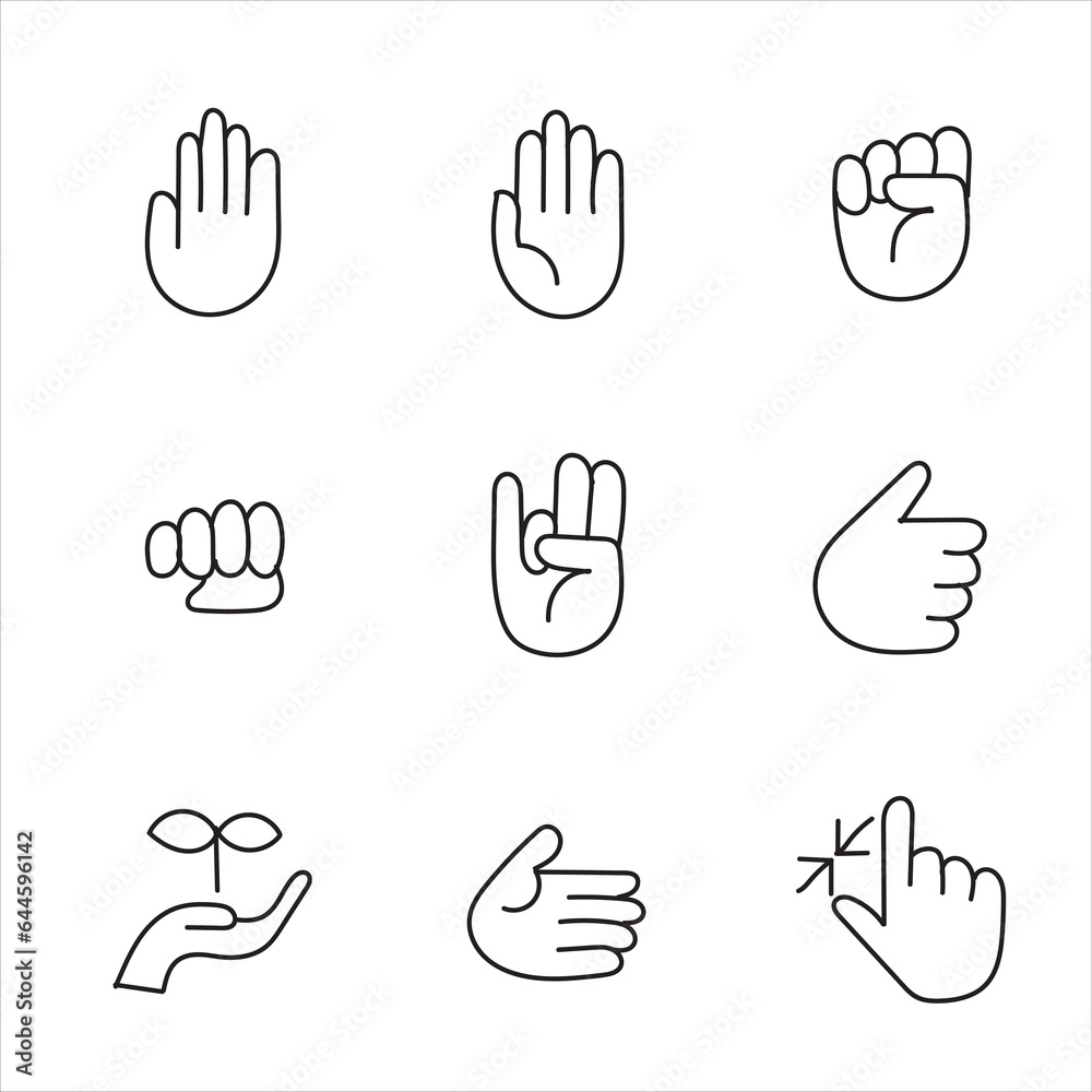 Stock-Vektorgrafik „Hands poses. Female hand holding and pointing gestures, fingers crossed ...