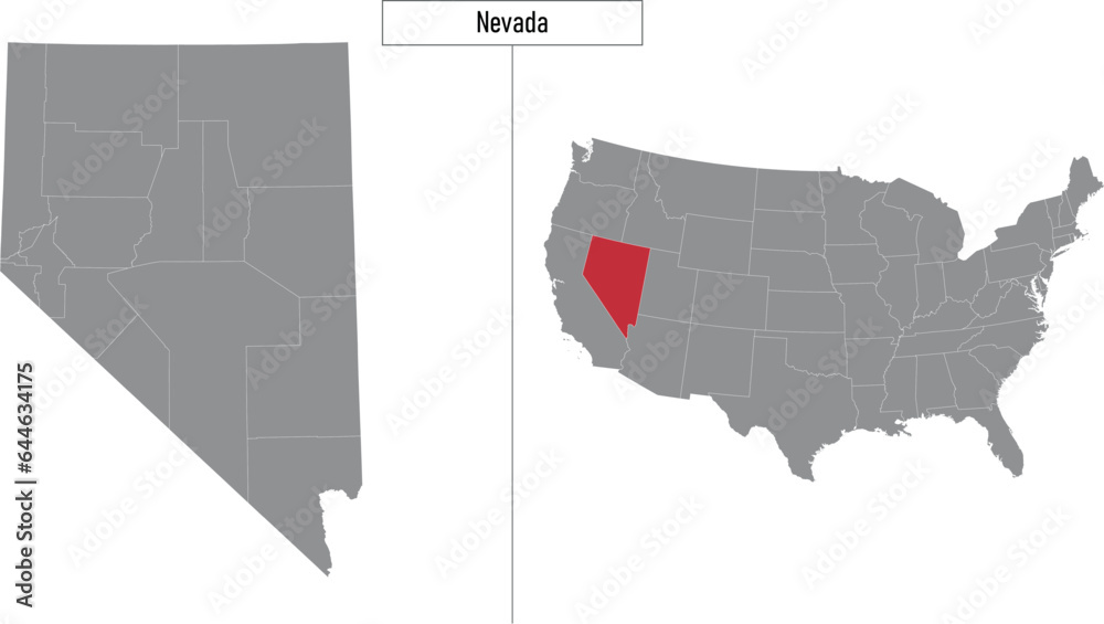 map of Nevada state of United States and location on USA map Stock ...