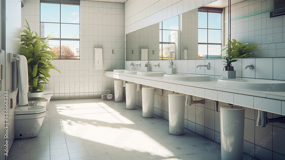 A well kept public restroom ensuring cleanliness and equipped with ...