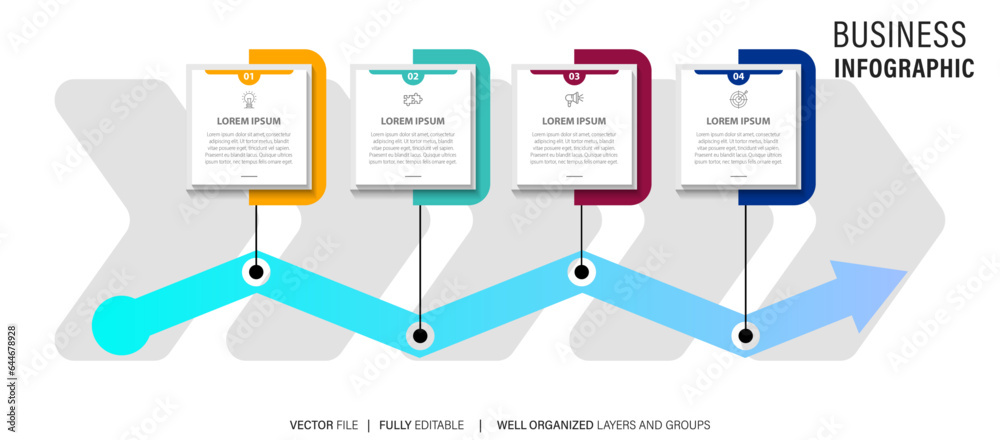Line step infographic. 4 options workflow diagram, arrow timeline ...