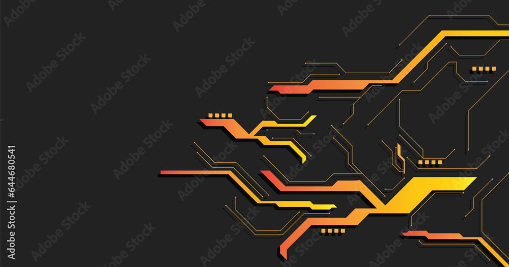 Grey technology background with circuit yellow diagram.Technology ...