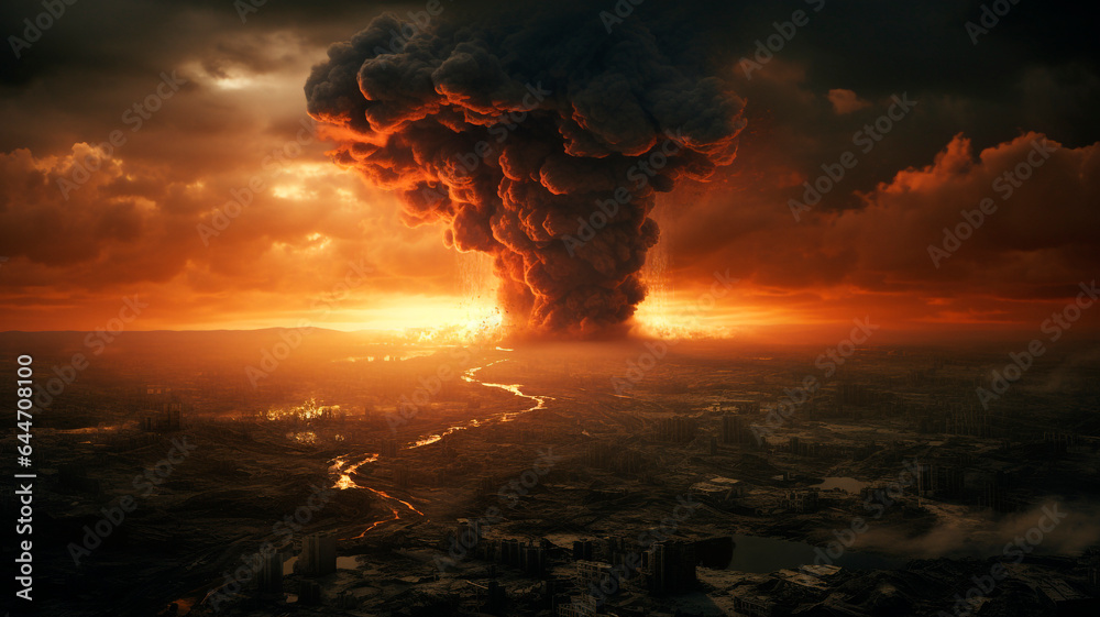 nuclear explosion, a distant view, images of an apocalyptic scene from ...