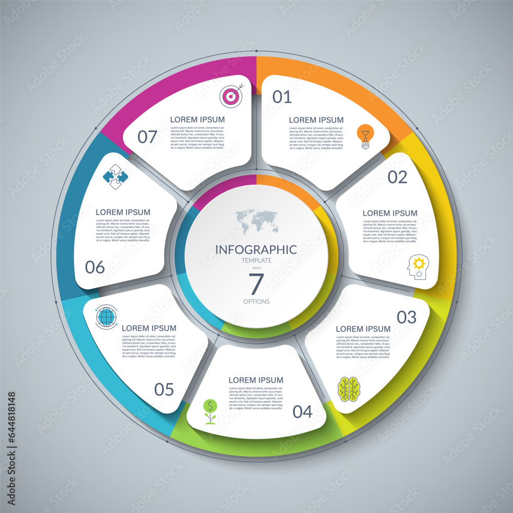 Infographic circle with 7 options, parts. 7-step cycle diagram for ...