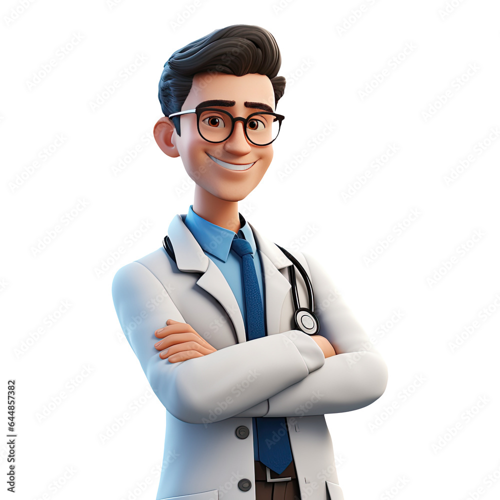 3D Happy cartoon doctor. Cartoon doctor on transparent background ...