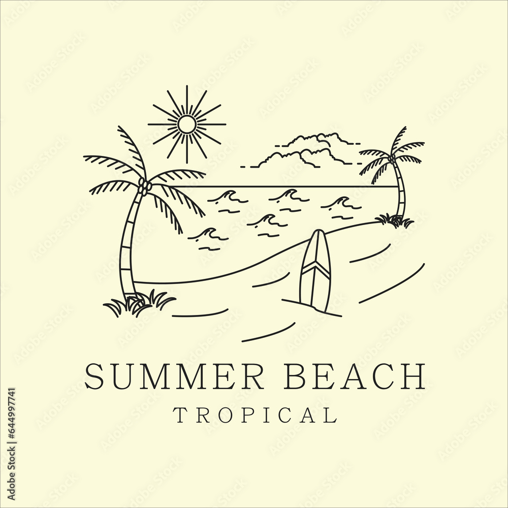 tropical island beach and beach scene logo line art graphic design icon ...