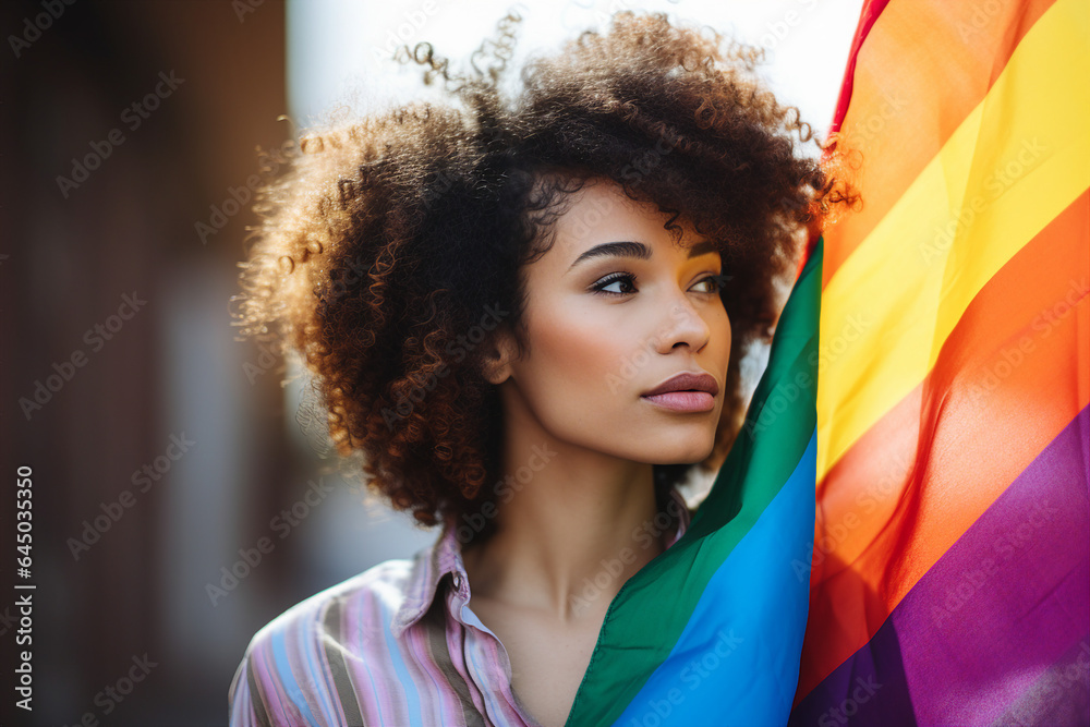 Generative AI picture of a charming beautiful happy girl on lgbt ...