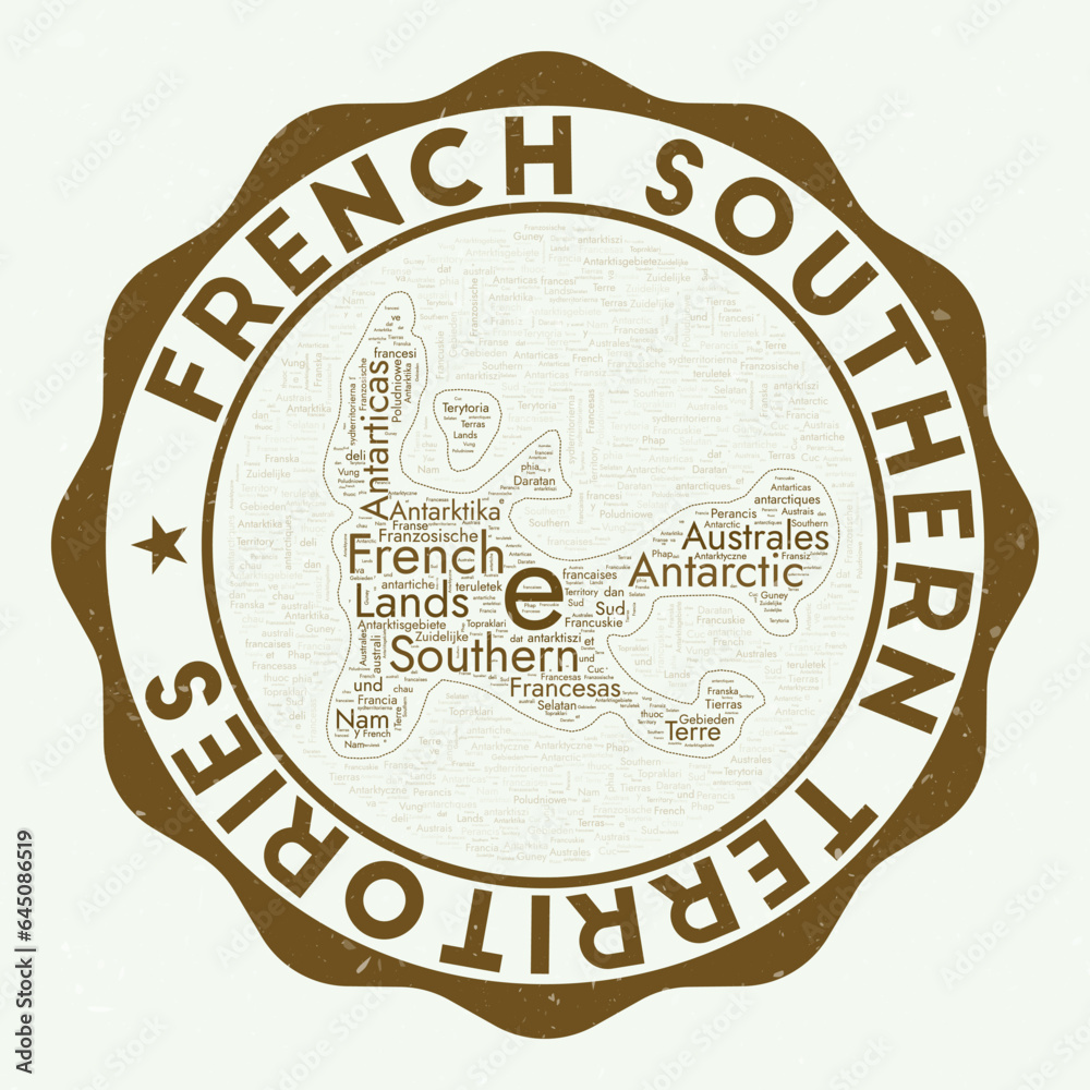 TAAF logo. Beautiful country badge with word cloud in shape of TAAF ...