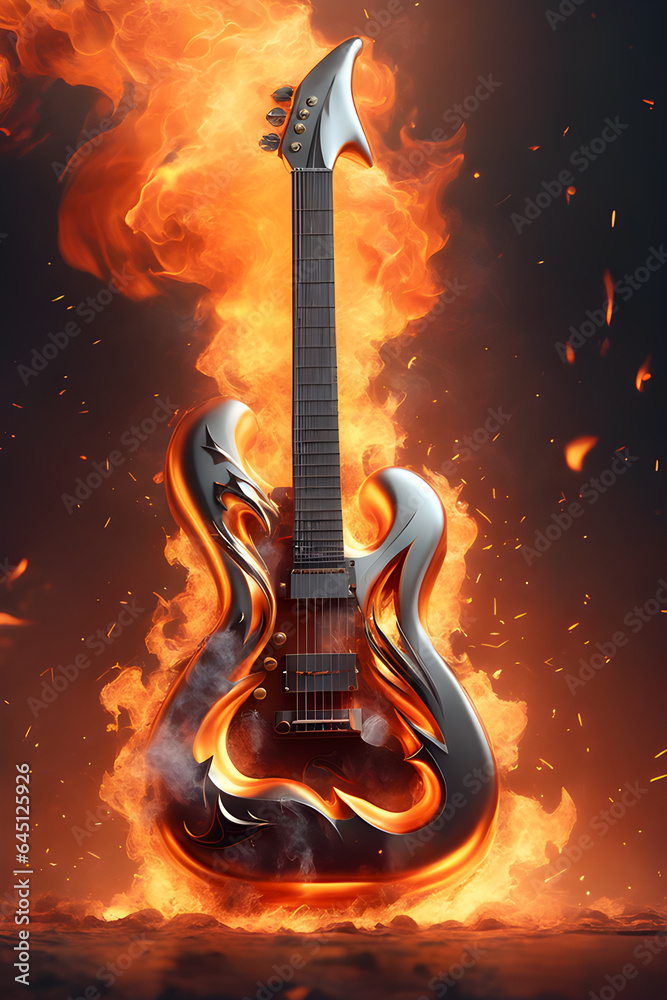 guitar on fire, concept art music Stock Photo | Adobe Stock