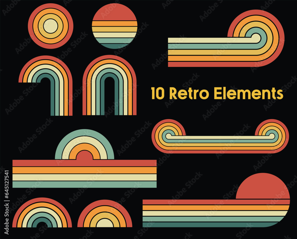 set of 10 retro elements, Retro Elements, Retro Graphics, Retro ...