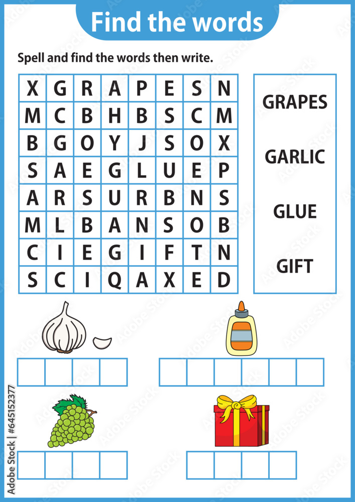 Word puzzle game Word search worksheet Education game for children ...