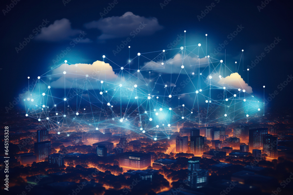 Cloud Computing Concept Visualization: Servers and Data Units Interconnected in a Digital ...