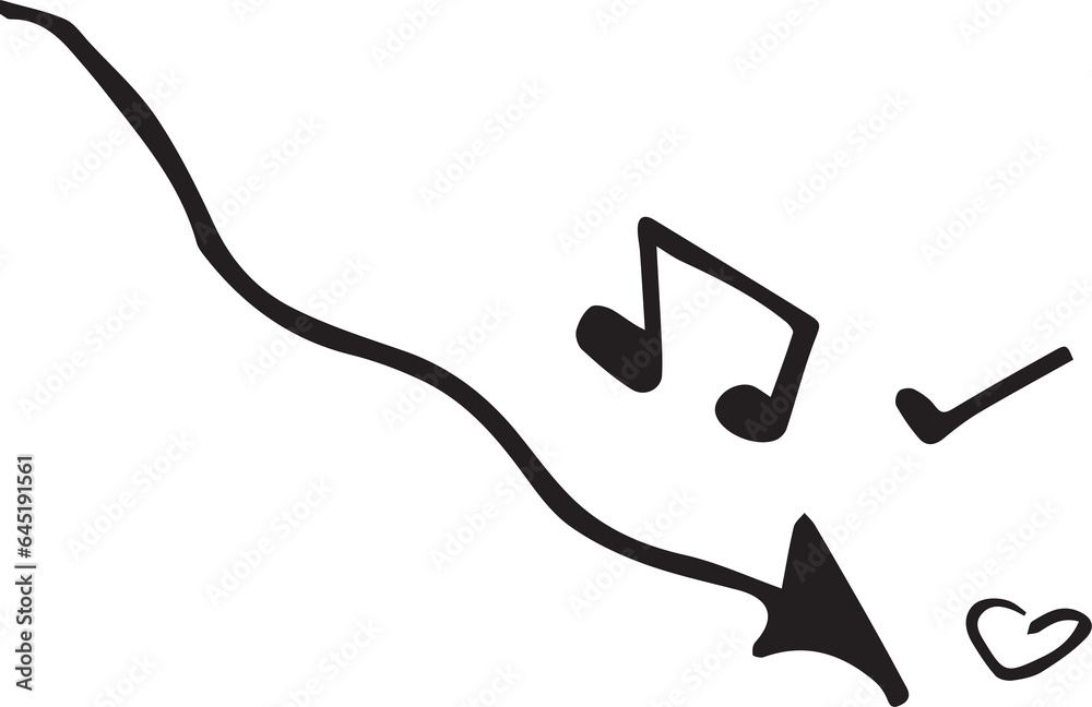 Digital png illustration of black arrow with musical notes, heart and ...