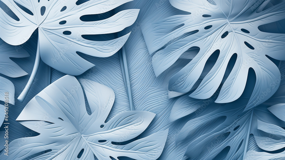 overlapping leaves of tropical plants, with a papercraft texture, using ...