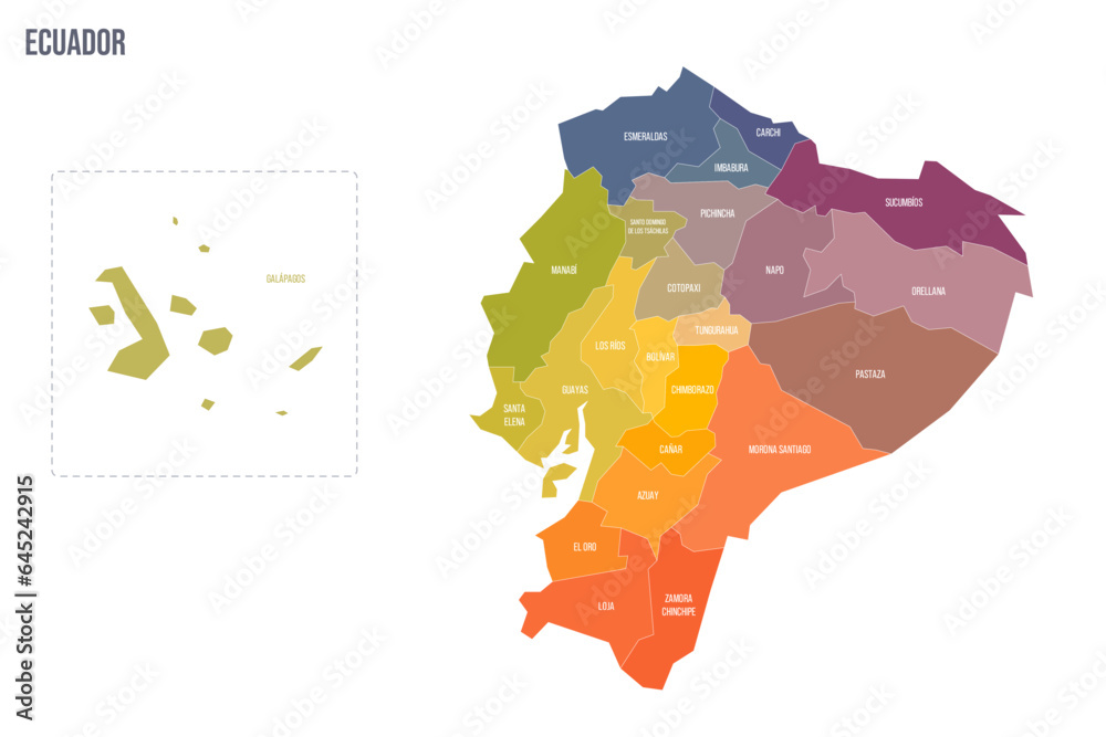 Ecuador political map of administrative divisions - provinces. Colorful ...