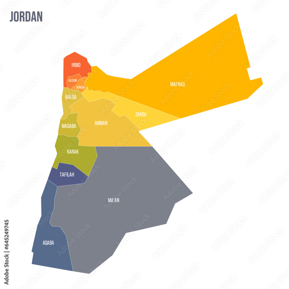 Jordan political map of administrative divisions - governorates ...