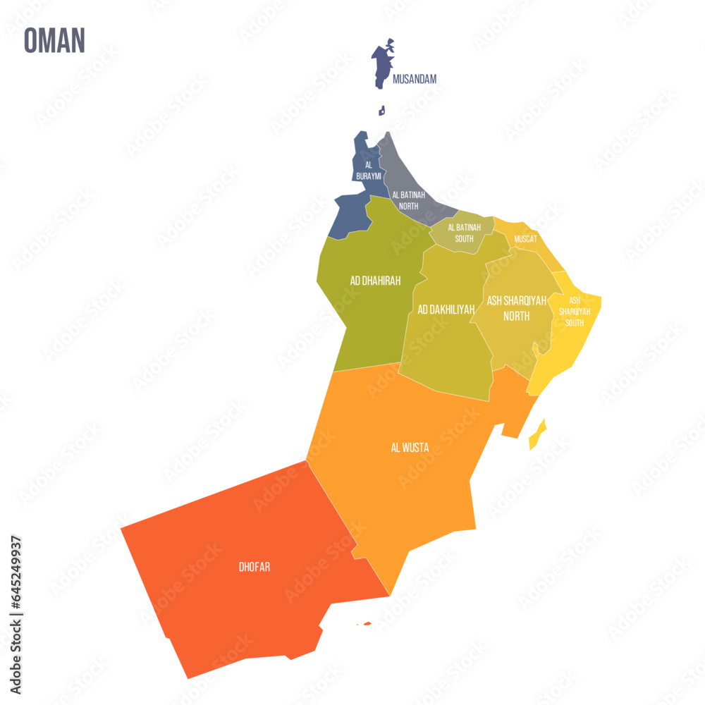 Oman political map of administrative divisions - governorates. Colorful ...