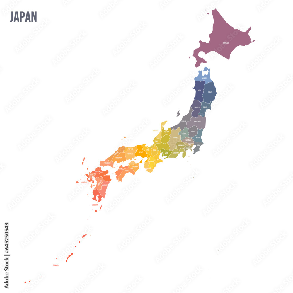 Japan political map of administrative divisions - prefectures ...