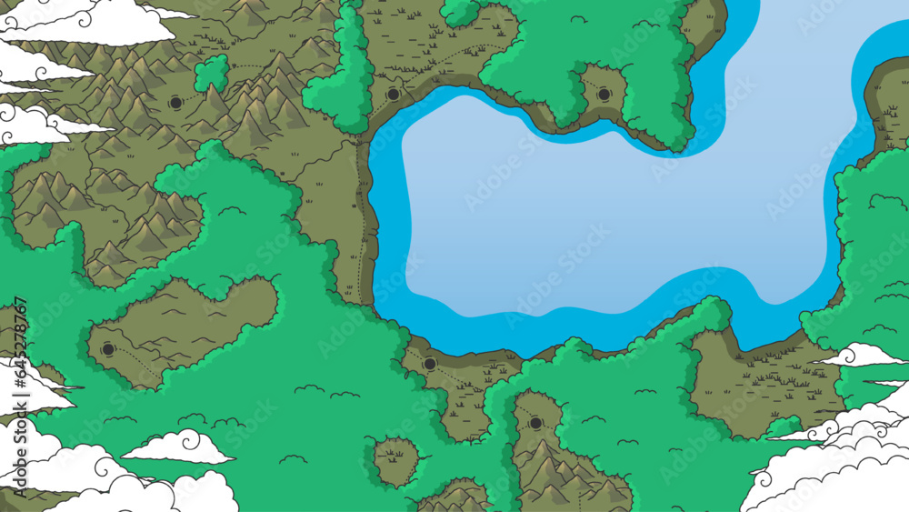 Hand drawn pirate map with terrain and route board game template ...