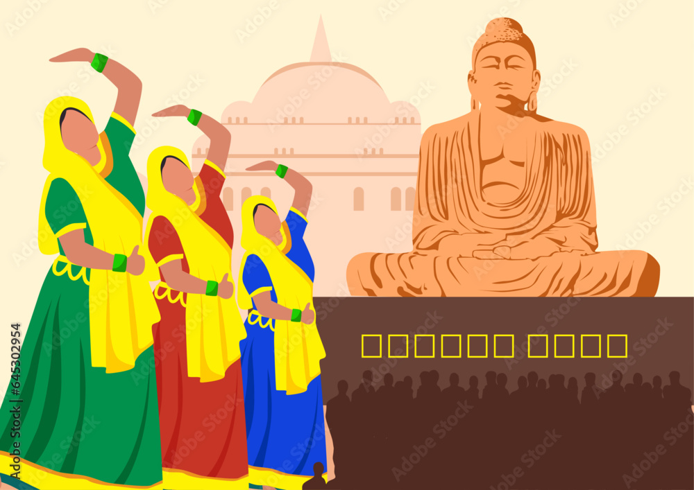 Flat illustration poster of Bihar Diwas with Statue of Gautam Buddha ...