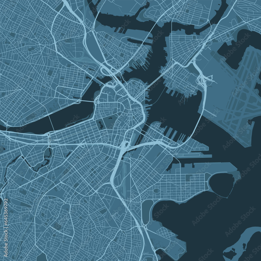 Blue Boston map, United States, detailed municipality map, skyline ...