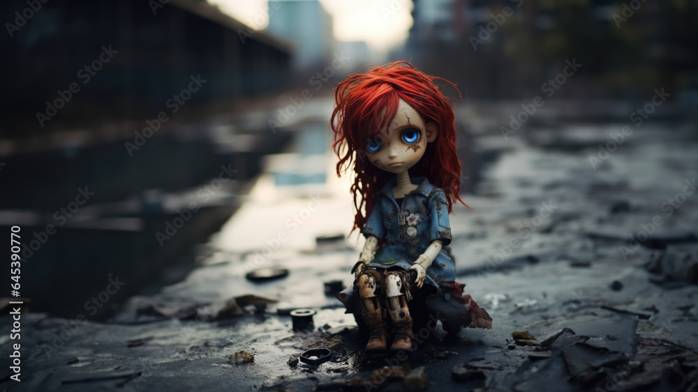 Unusual toy doll with gorgeous vivid red ginger hair that fell into ...