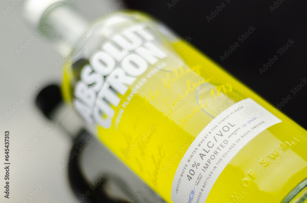 LONDON, UK - 07 SEPTEMBER 2023 Absolut Vodka Citron is a swedish ...