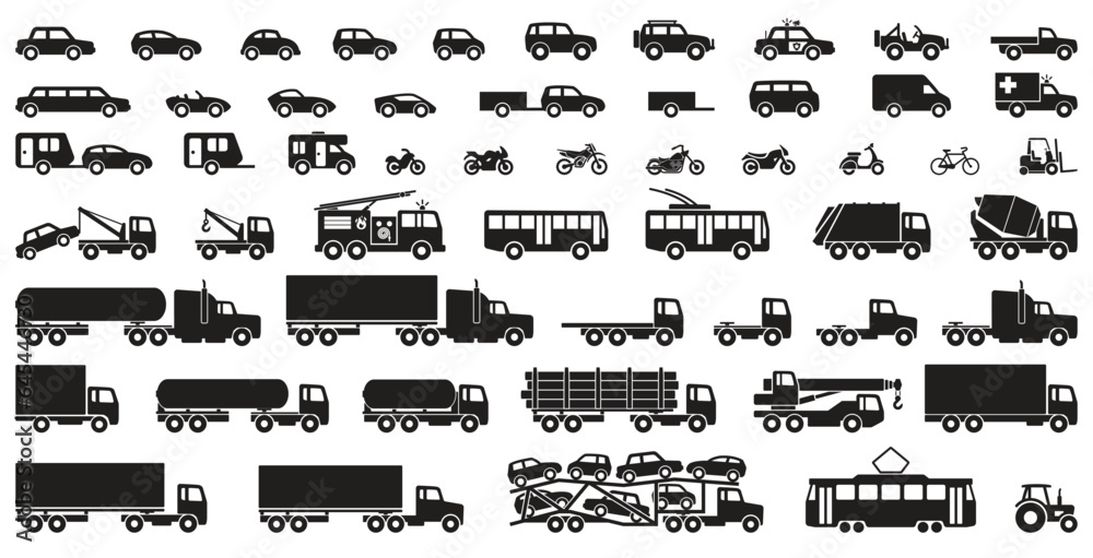 large set of simple vehicle silhouettes Stock Vector | Adobe Stock