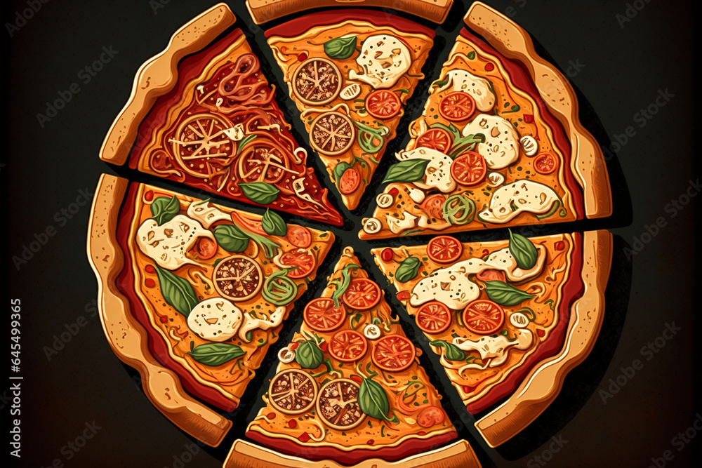 Various pizza concept art. 2D flat design of Italian restaurants and ...