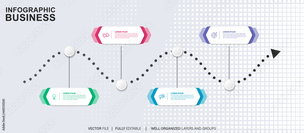 Line step infographic. 4 options workflow diagram, arrow timeline ...