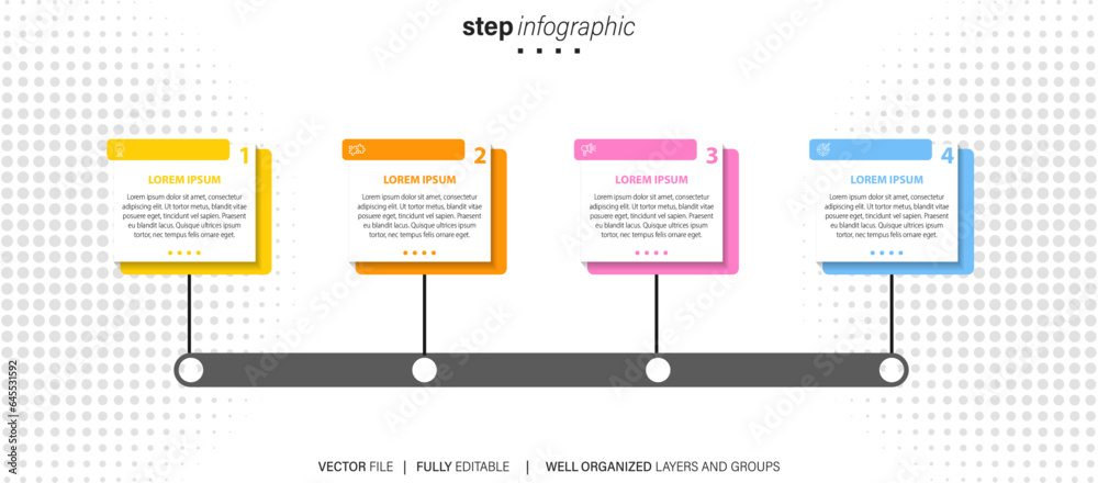 Vector de Stock Line step infographic. 4 options workflow diagram ...