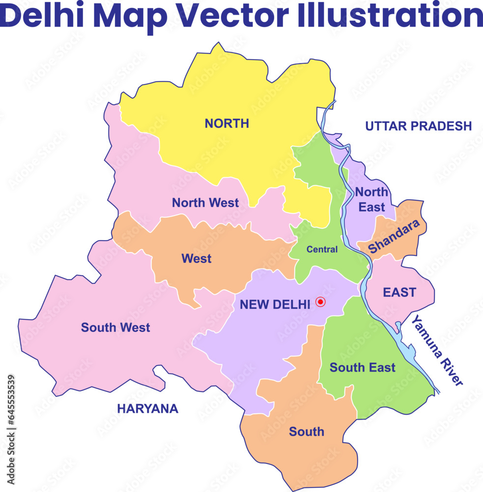 Delhi Map vector illustration Stock Vector | Adobe Stock