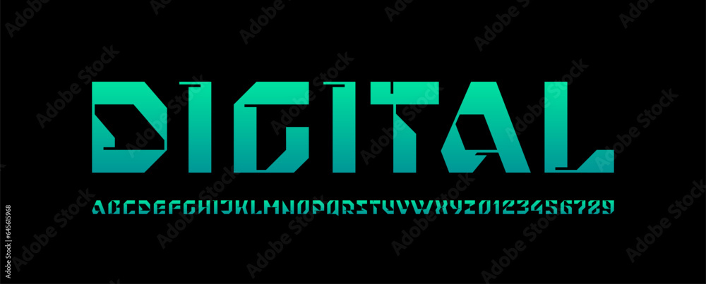 Hi tech techno alphabet font, for your future space design logo or ...