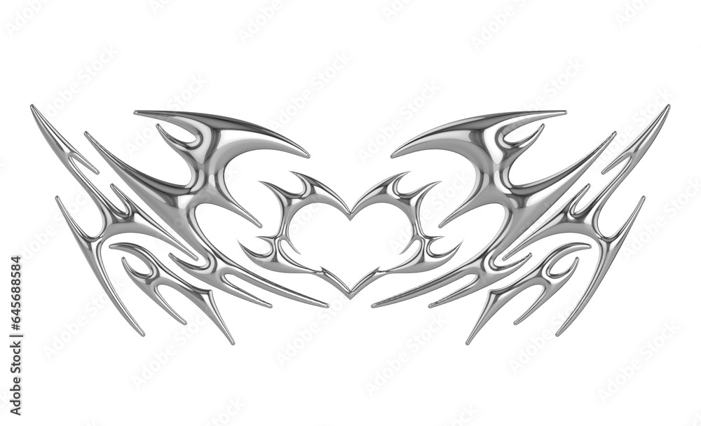 Succubus womb tattoo. Demon heart sigil, 3D chrome metal in tribal ...
