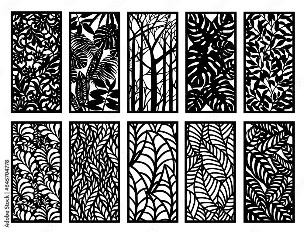 Group of 10 nature themed pattern rectangle panels for CNC and laser ...