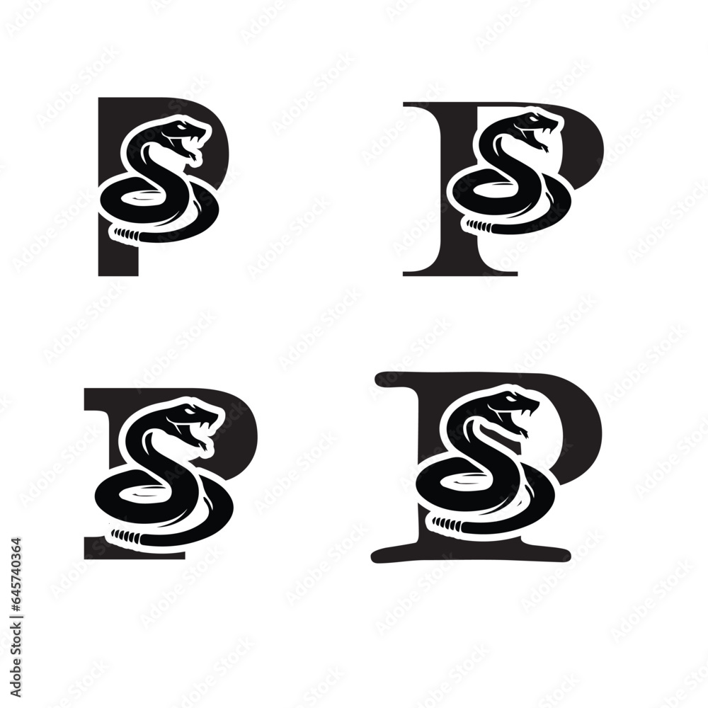 Initials Logo Design Alphabet Letter P Snake Logo Design Concept Stock ...