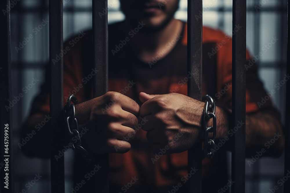 Generative AI picture of guilty arrested person prisoner in a cage ...
