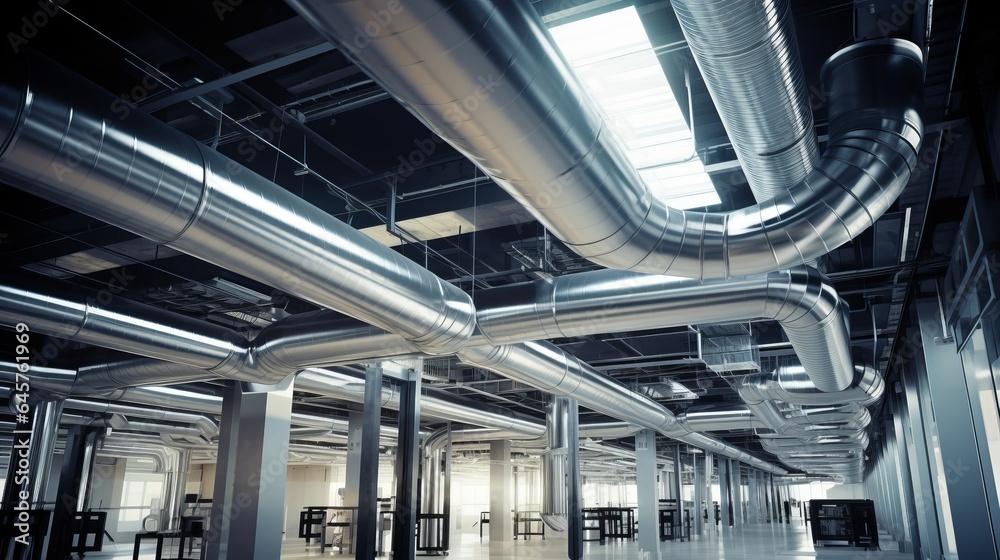 Ventilation pipes hanging from the ceiling, serves as an internal ...