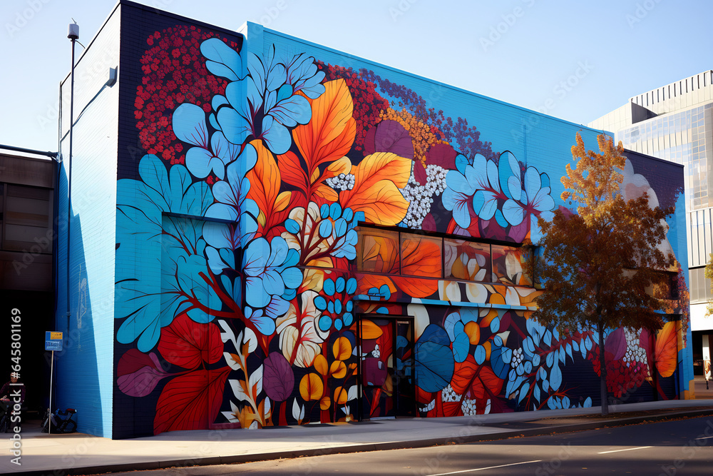 Public art installations and mural street art in building Stock Photo ...