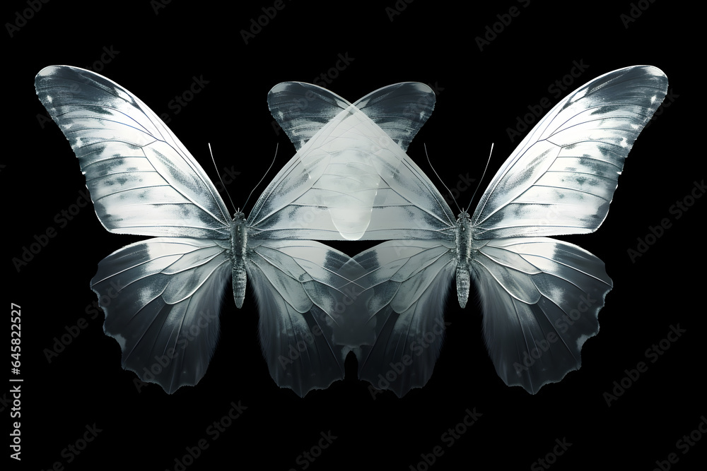 Macro photography of two butterflies with big wings, black and white ...