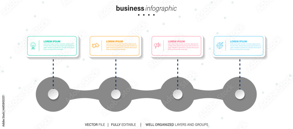 Line step infographic. 4 options workflow diagram, number infograph, process steps chart with ...