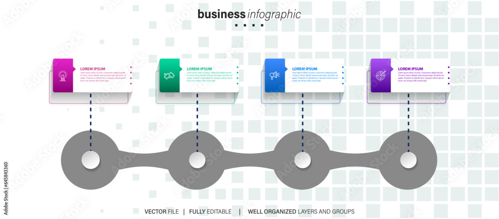 Line step infographic. 4 options workflow diagram, number infograph, process steps chart with ...