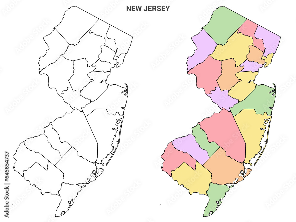 New Jersey outline County map set - illustration version Stock ...