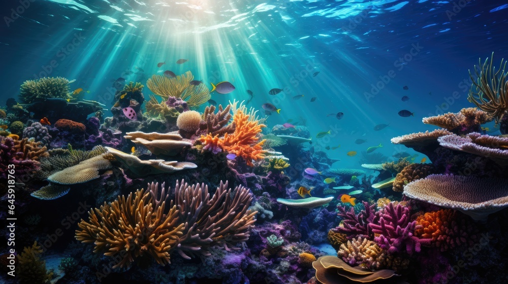 Vibrant underwater scene in the Red Sea with colorful coral reefs ...