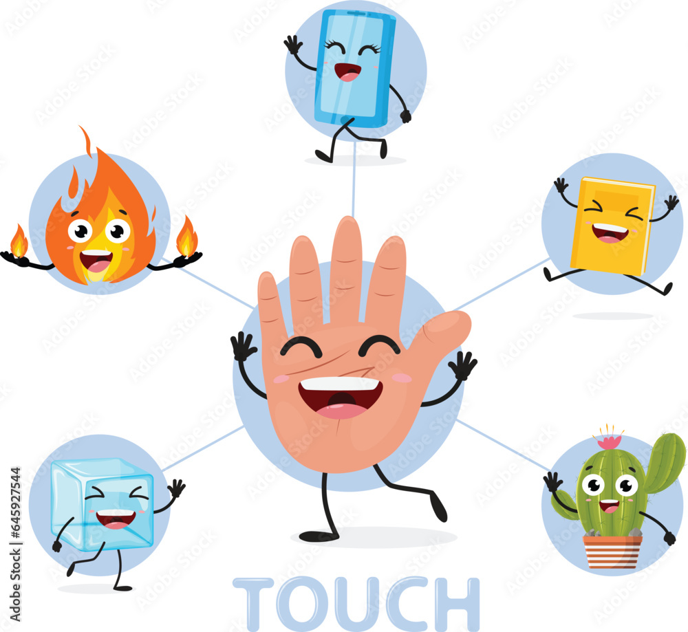 Touch sense organs chart cartoon character Stock Vector | Adobe Stock