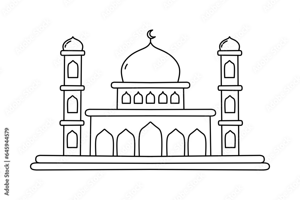 Mosque islamic building line art for coloring page activity Stock ...