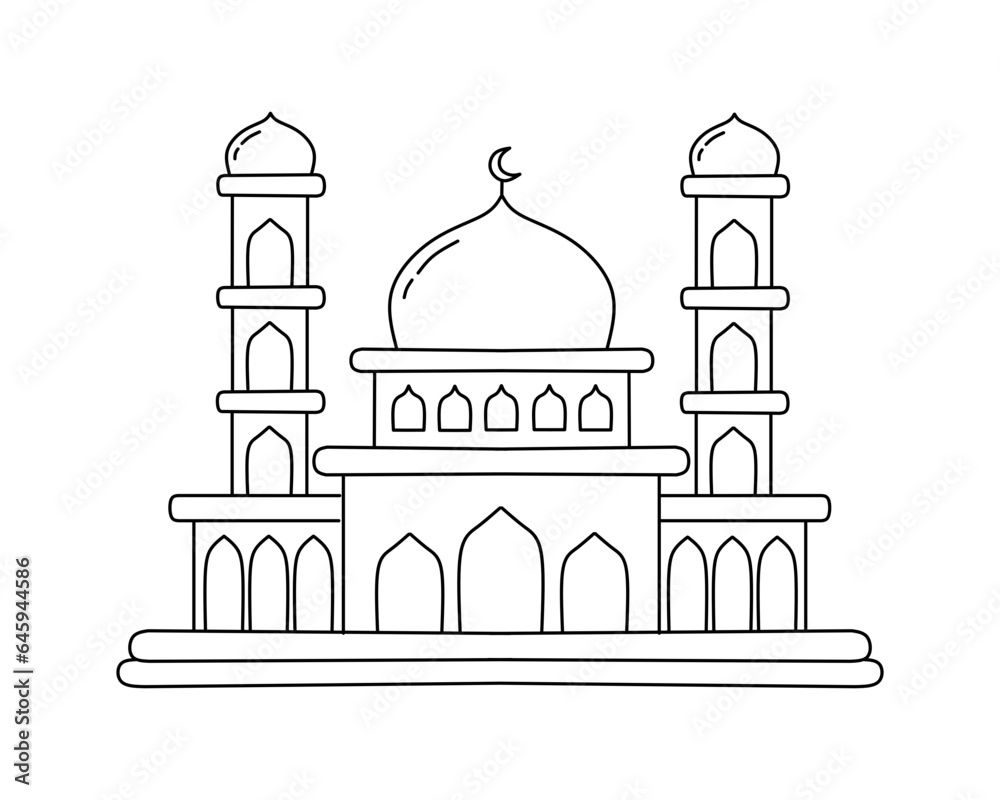 Mosque islamic building line art for coloring page activity Stock ...